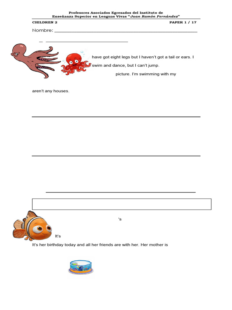 Swimmy the Octopus: Children's Reading Exercise | PDF | Marine Mammals ...
