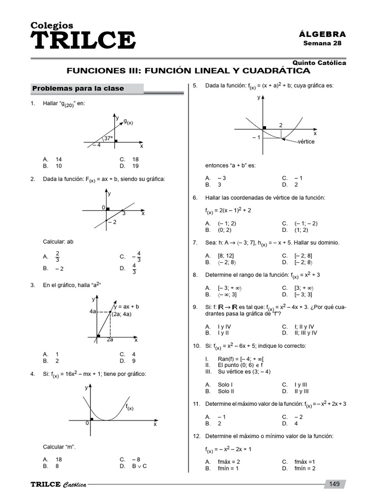 28 Funciones III. Funcion Lineal y Cuadratica | PDF | Función (Matemáticas) | Línea (geometría)