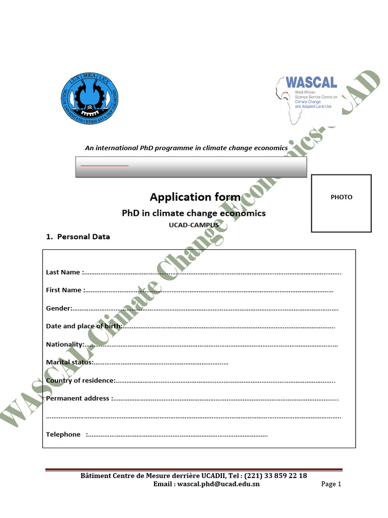 UCAD PhD Application in Climate Change | PDF