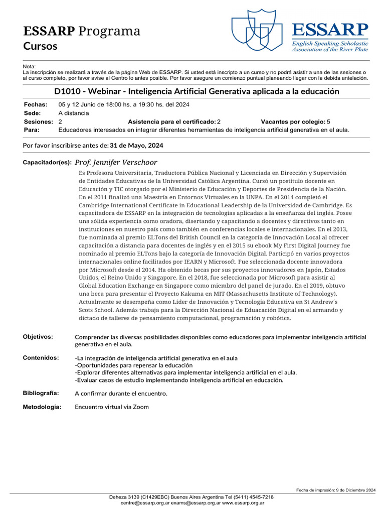 d1010 Webinar Inteligencia Artificial Generativa Aplicada A La Educacion 2024 | PDF ...