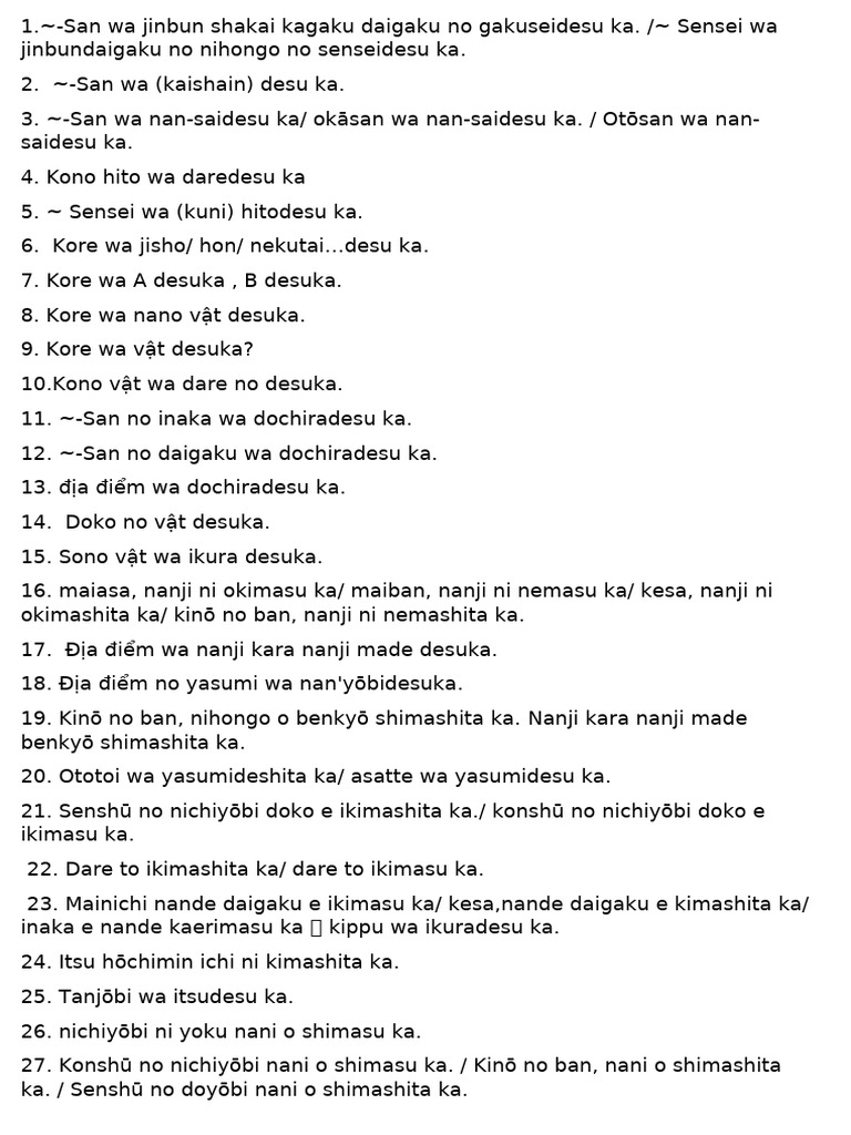 Đề cương luyện nói romanji | PDF