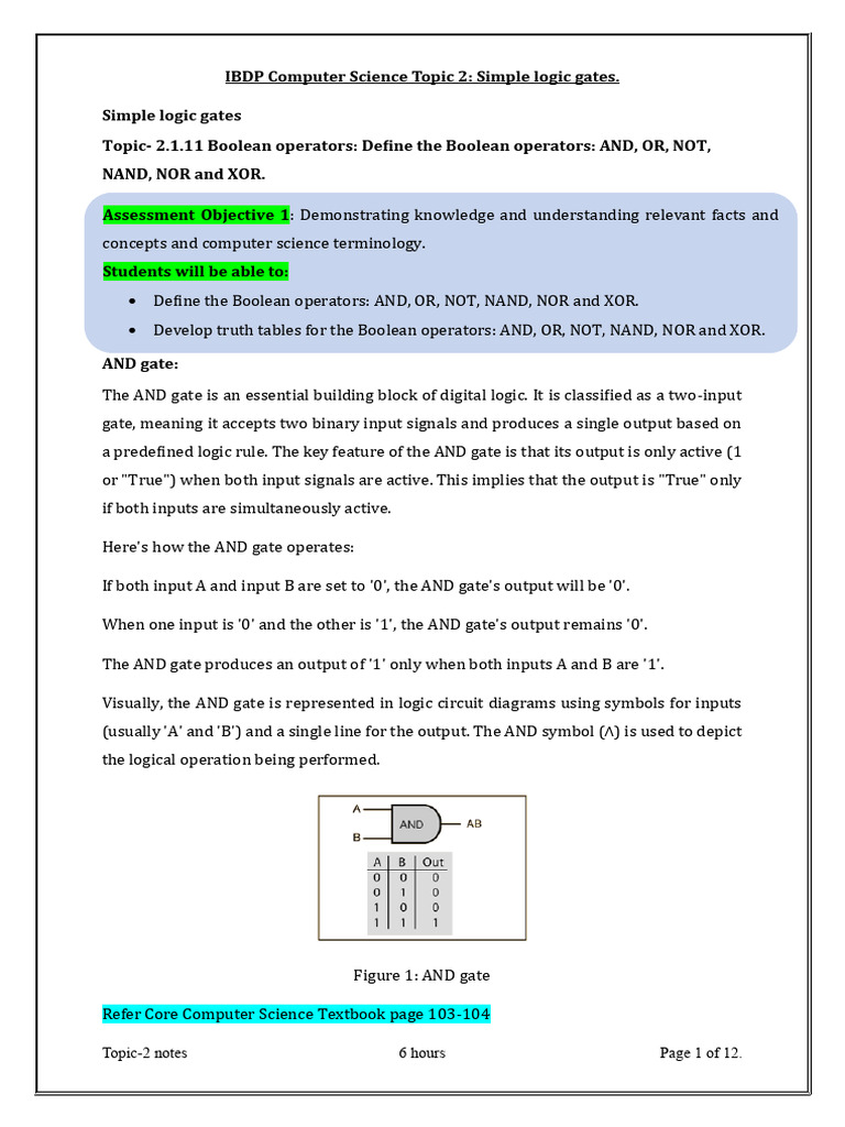 IBDP Computer Science: Logic Gates Guide | PDF | Logic Gate ...