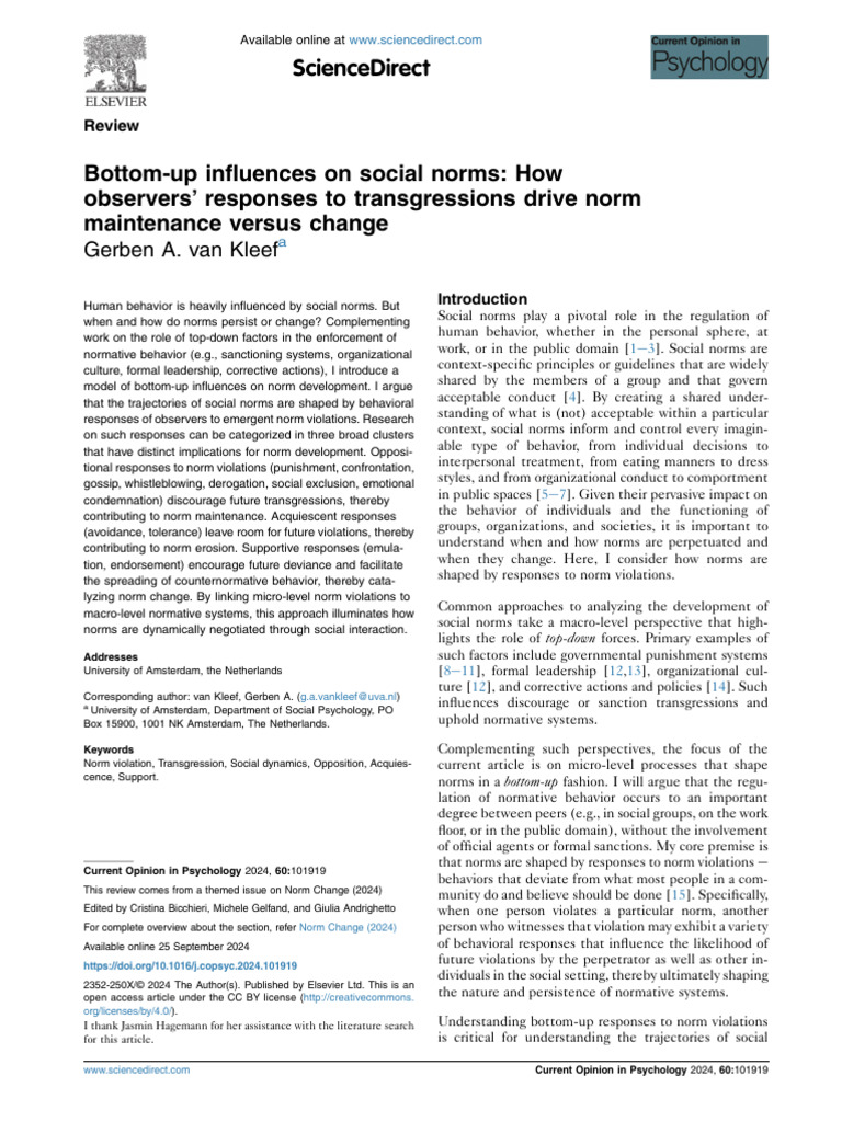 Bottom-Up Influences on Social Norms | PDF | Psychology | Psychological ...