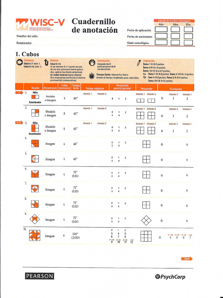 Cuadernillo de anotación WISC V | PDF