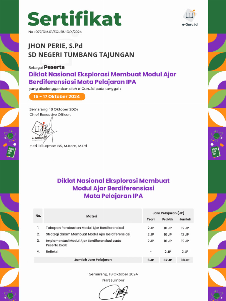 JHON PERIE, S.PD - Diklat Nasional 38JP - Eksplorasi Membuat Modul Ajar Berdiferensiasi Mata ...