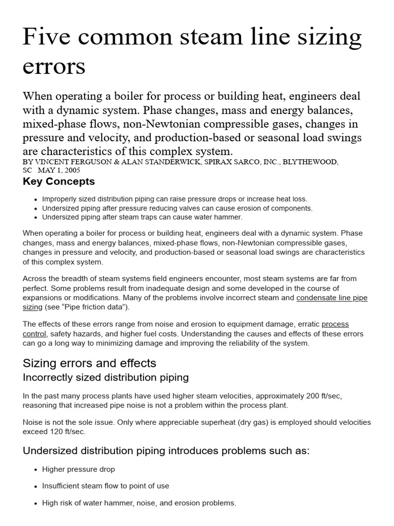 Common Steam Line Sizing Errors | PDF | Pump | Pressure
