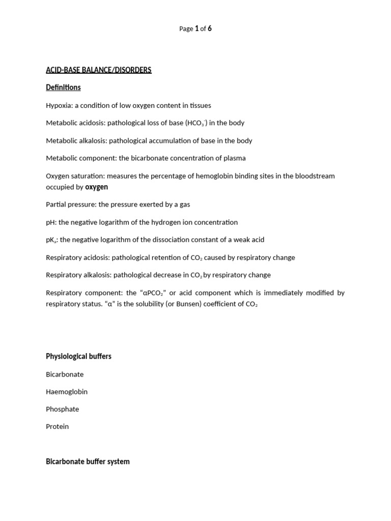 Acid Base Balance | PDF | Bicarbonate | Buffer Solution