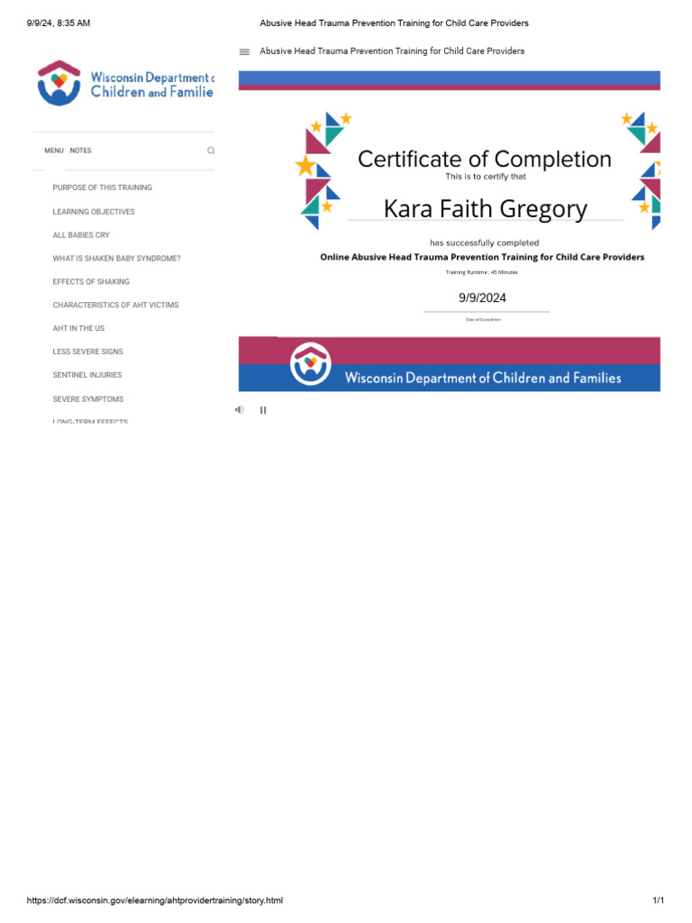 Abusive Head Trauma Prevention Training For Child Care Providers | PDF