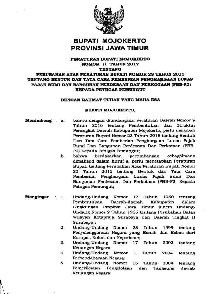 Perbup No 17 2017 TTG Perubahan Atas Perbup No 23 THN 2015 TTG Bentuk ...