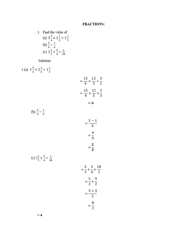 FRACTIONS, RATIO and PROPORTION | PDF | Ratio | Elementary Mathematics