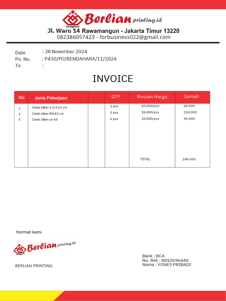 Invoice Cetak Name Tag | PDF