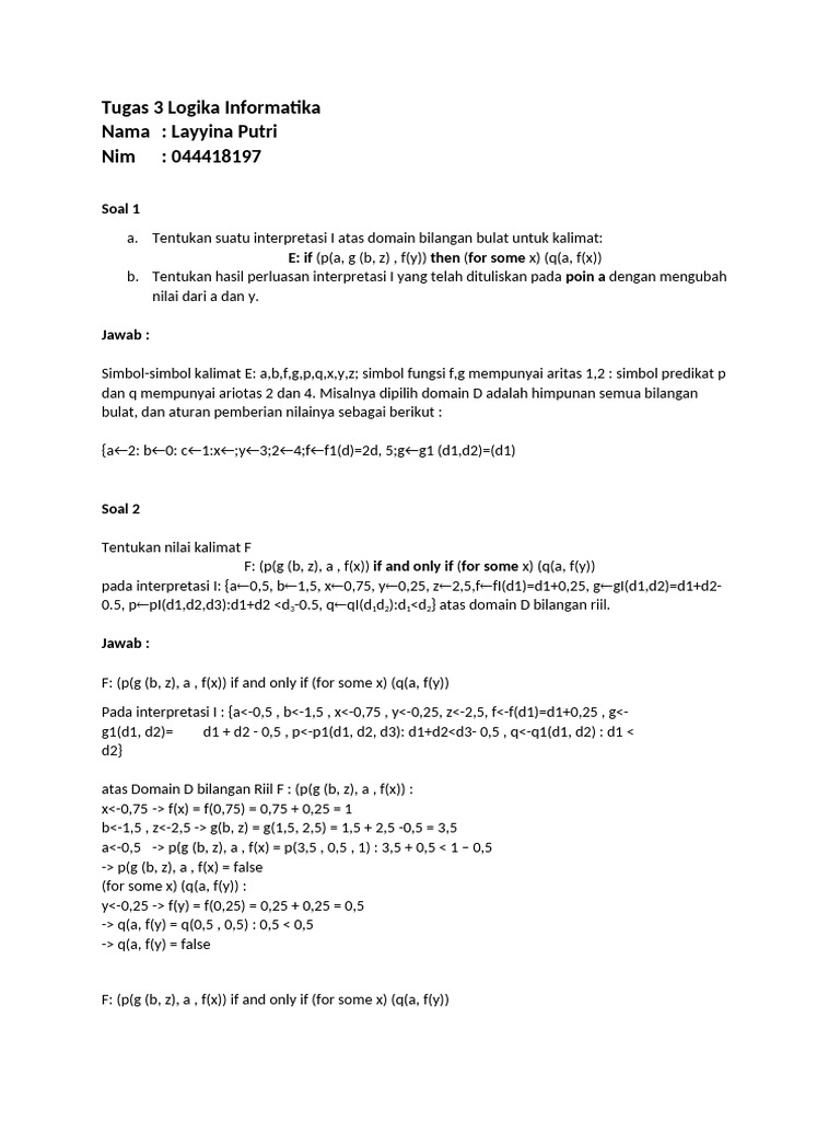 Tugas 3 Logika Informatika | PDF