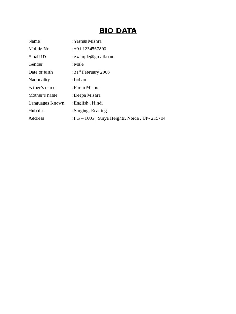 Bio Data Format 3 | PDF