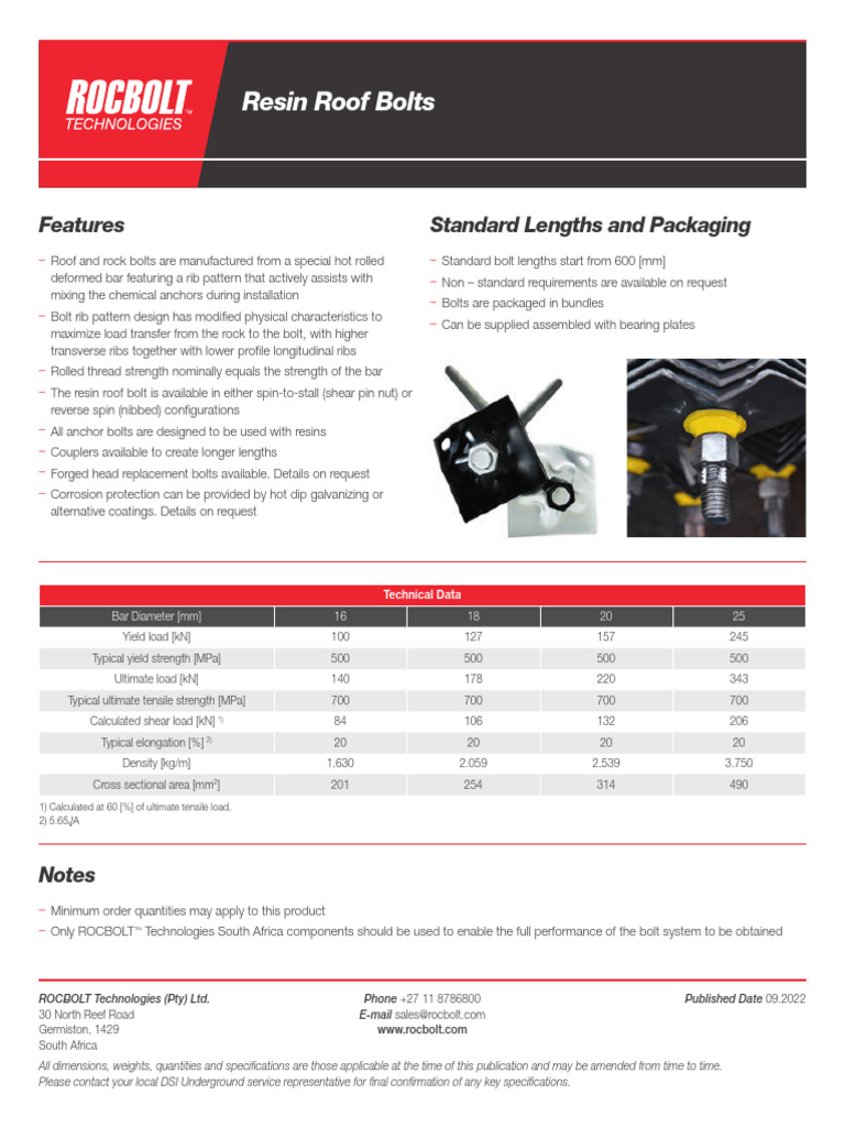 Rocbolt DataSheet Resin Roof Bolts en | PDF | Screw | Strength Of Materials