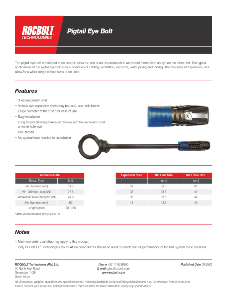 Rocbolt DataSheet Pigtail Eye Bolt en | PDF | Screw | Mechanical ...
