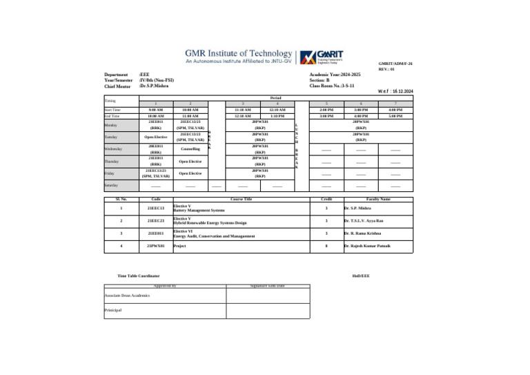 Viii Sem Time Table_eee | PDF