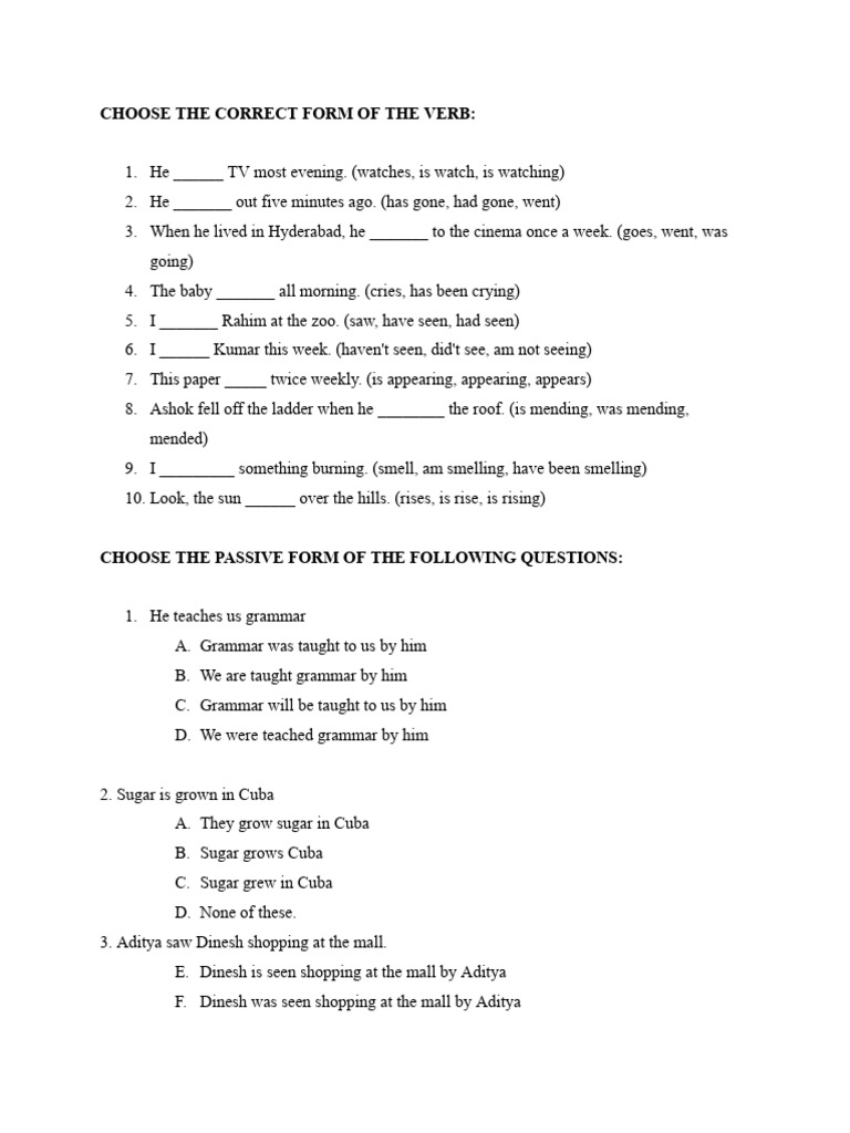Verb Forms and Passive Voice Exercises | PDF