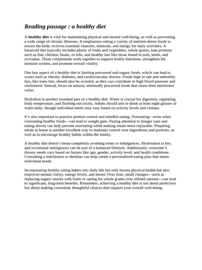 Reading Passage About Healty Diet | PDF | Healthy Diet | Diet (Nutrition)
