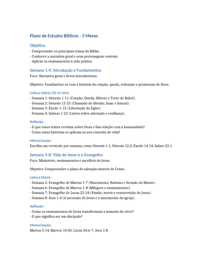 Plano de Estudos Bíblicos | PDF