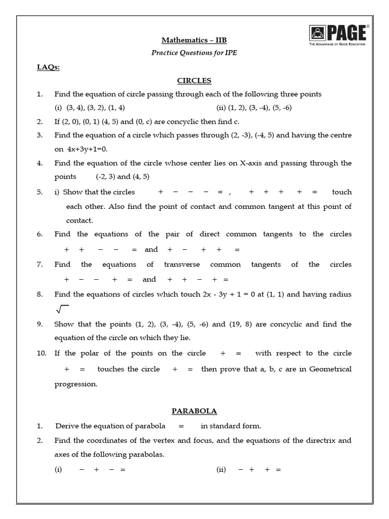 SR Maths - IIB Practice Qs | PDF | Ellipse | Circle