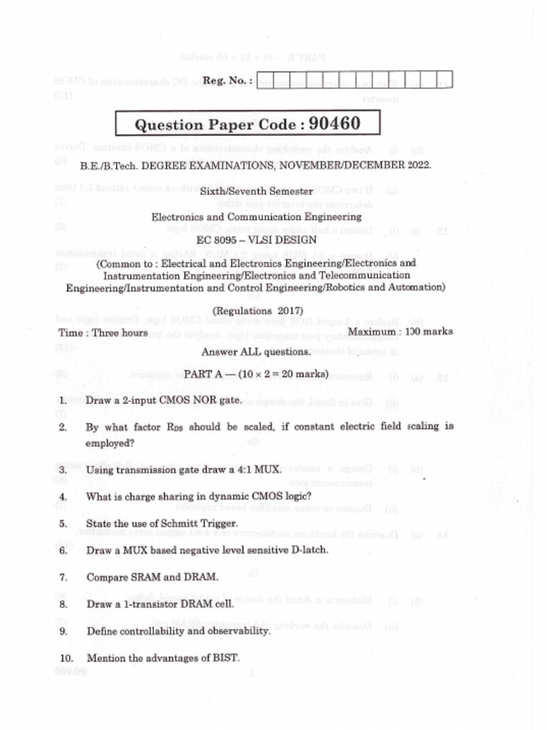 Updated VLSI University Question Papers | PDF