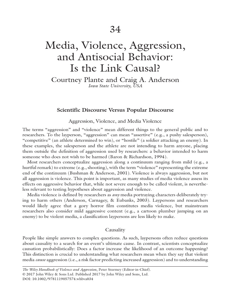 Media, Violence, Aggression and Antisocial Behavior Is The Link Casual | PDF | Aggression | Violence