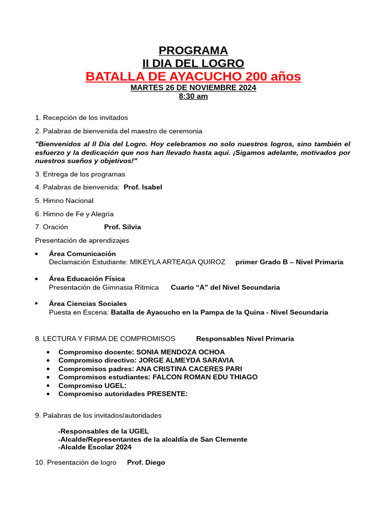 Programa Dia Del Logro 2024 | PDF