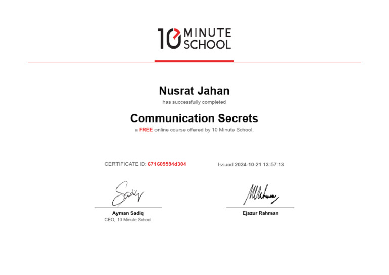Communication Secrets Certificate | PDF