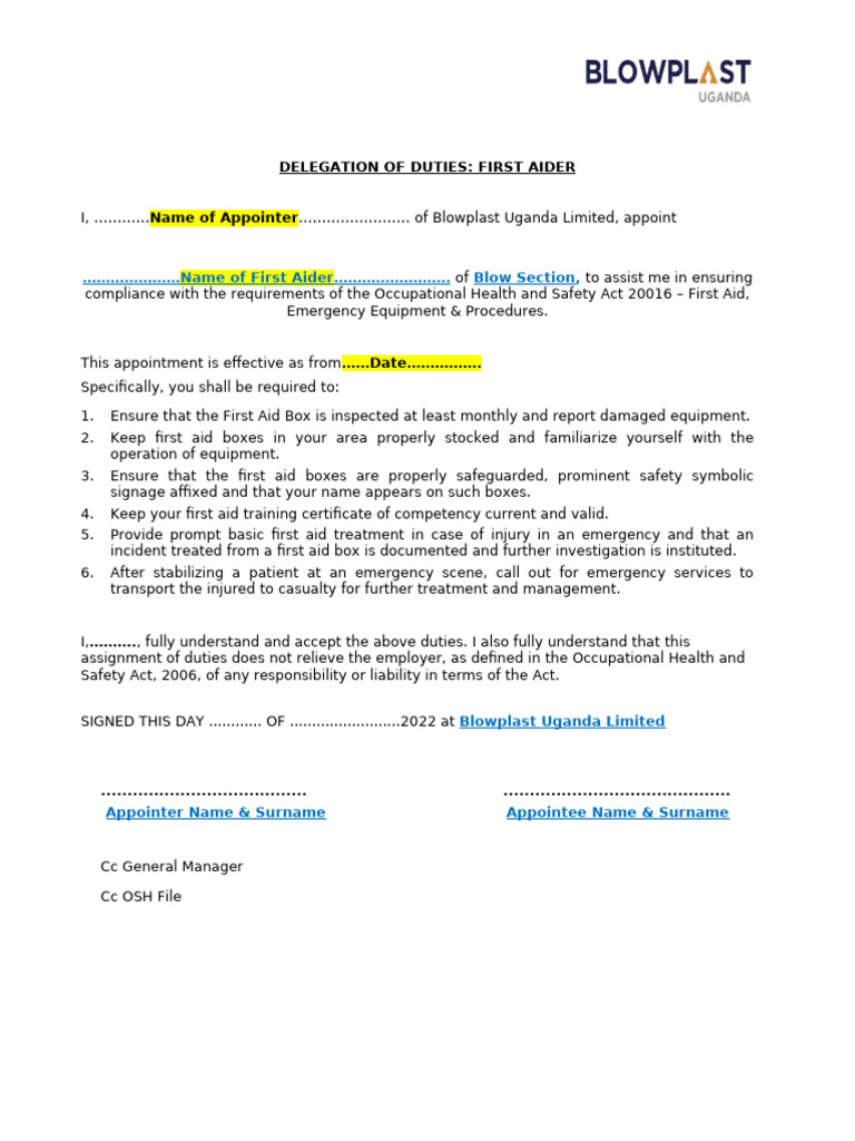 First Aid Appointment | PDF