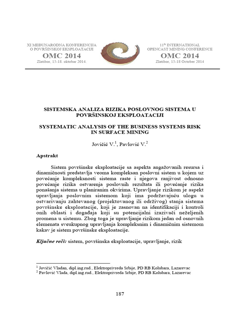 Sistemska Analiza Rizika Poslovnog Sistema | PDF