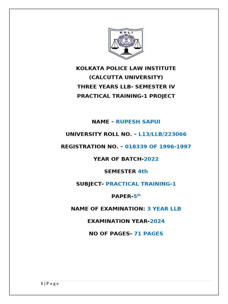 Kolkata Police Law Institute LLB Project | PDF | Mandamus | Certiorari
