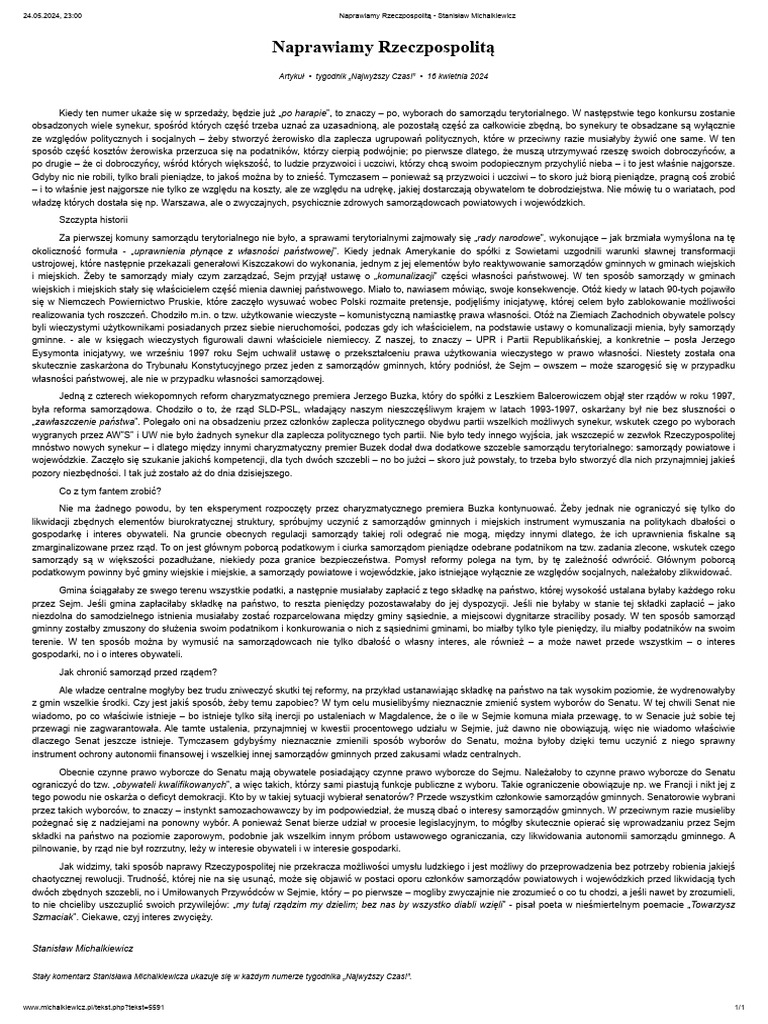 Michalkiewicz S. (2024.04.16) - Naprawiamy Rzeczpospolitą (Stanisław ...