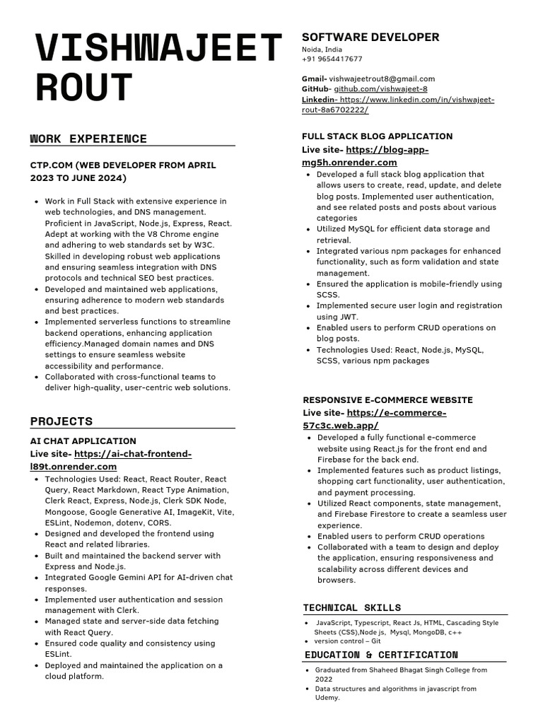 Resume Vishwajeet Developer | PDF | Java Script | Computing