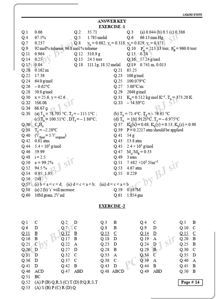 Liquid State Sheet Answers | PDF