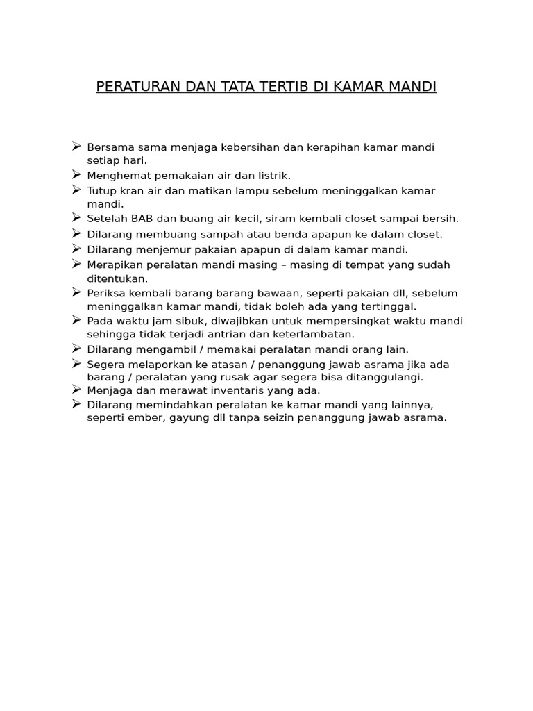 Peraturan Dan Tatatertib Kamar Mandi | PDF