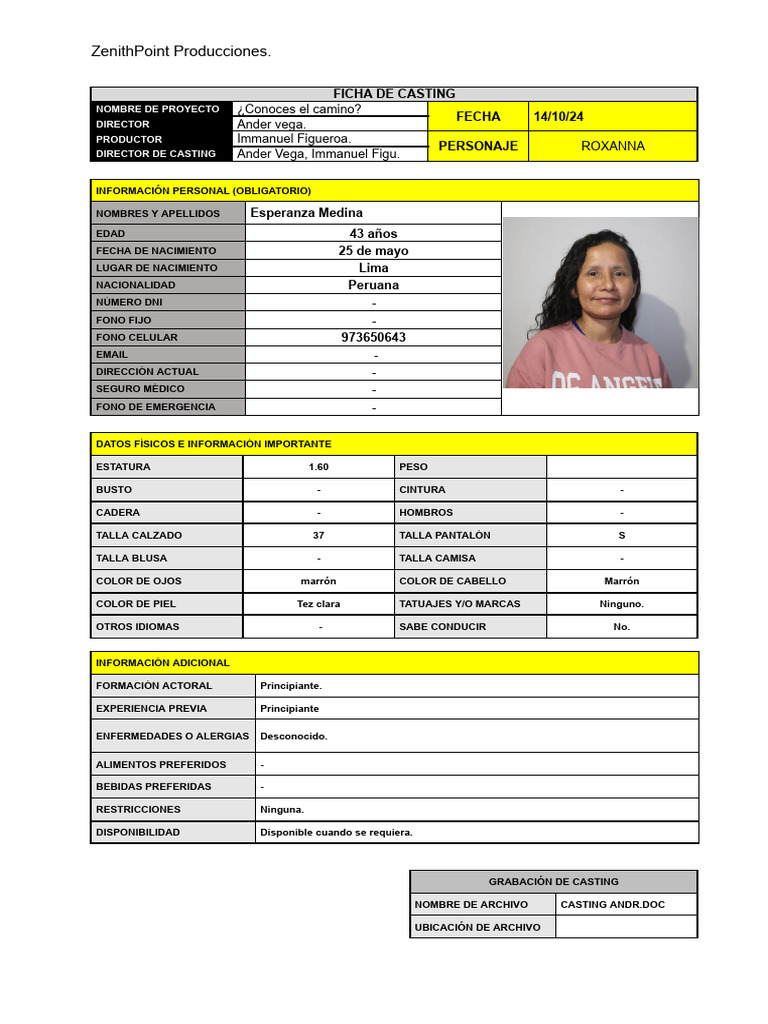 Casting Personaje Andres | PDF