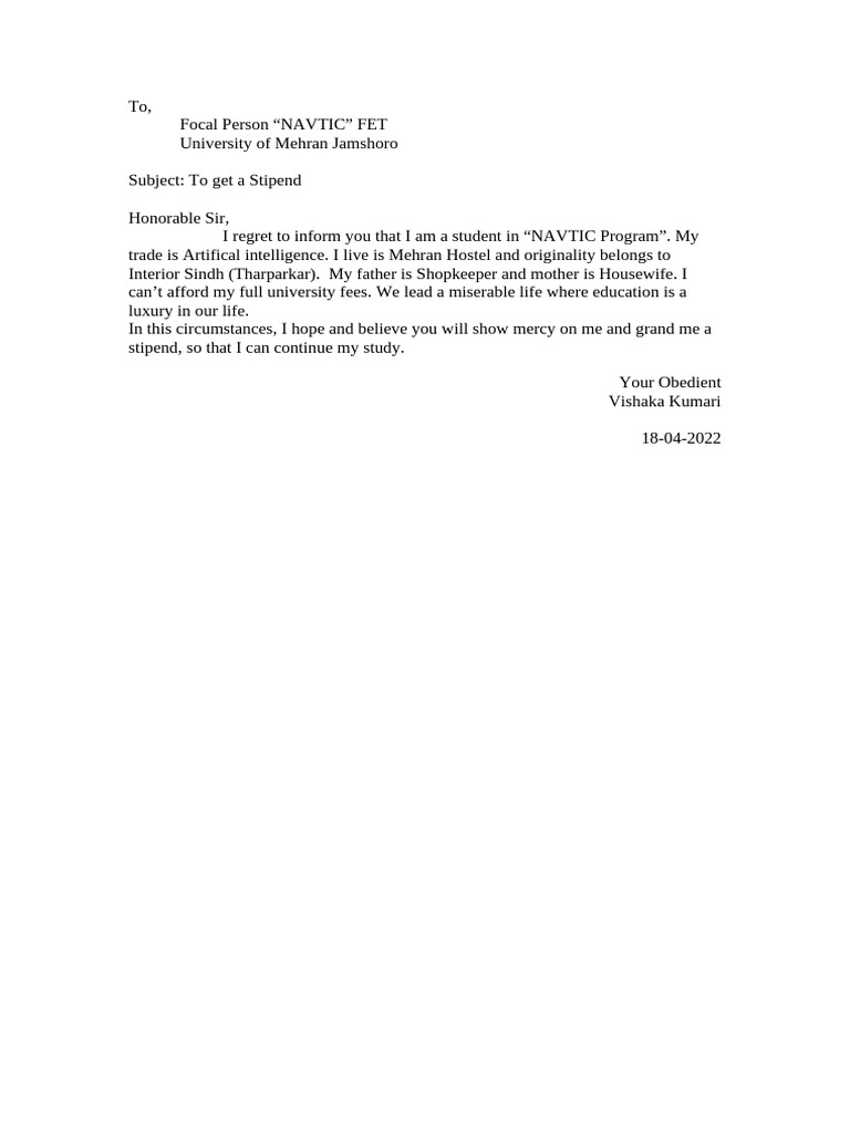 Application For Stipend | PDF