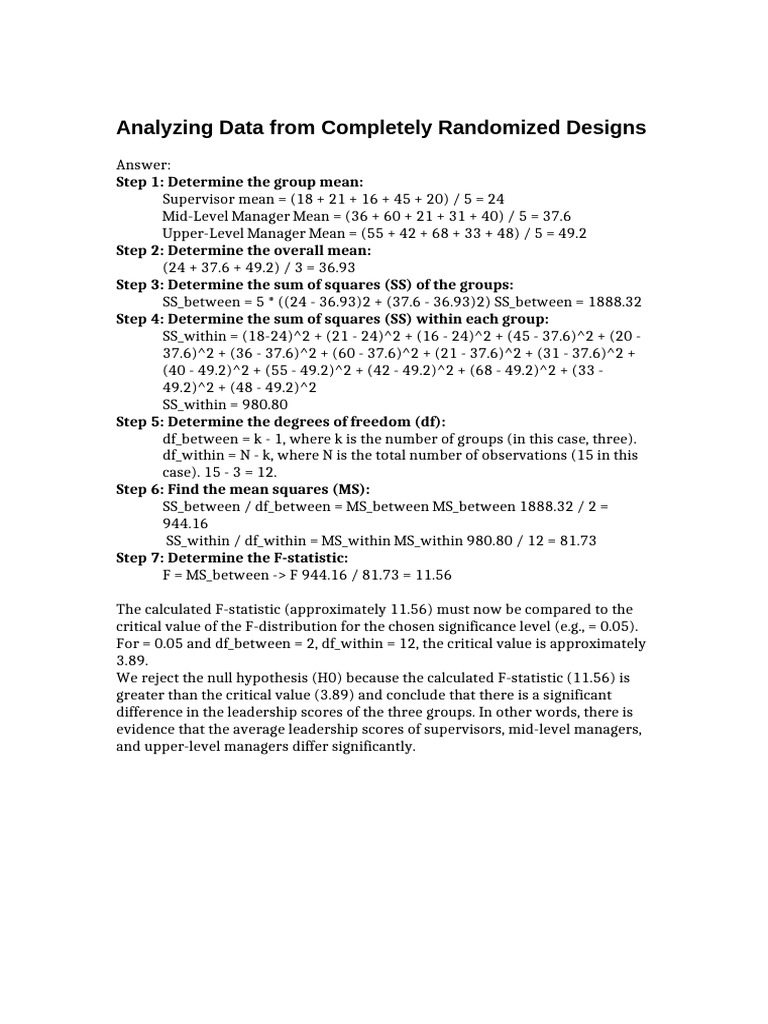 Analyzing Data From Completely Randomized Designs | PDF