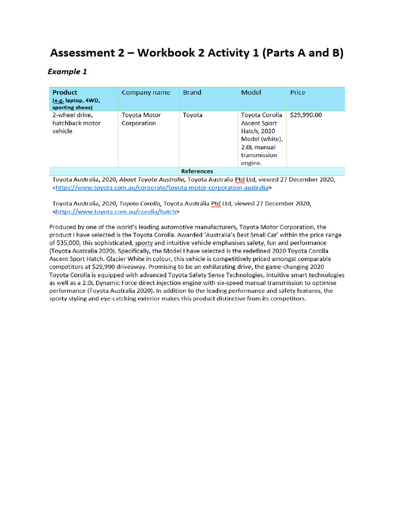 Assessment 2 - Workbook 2 Activity 1-3 Examples | PDF