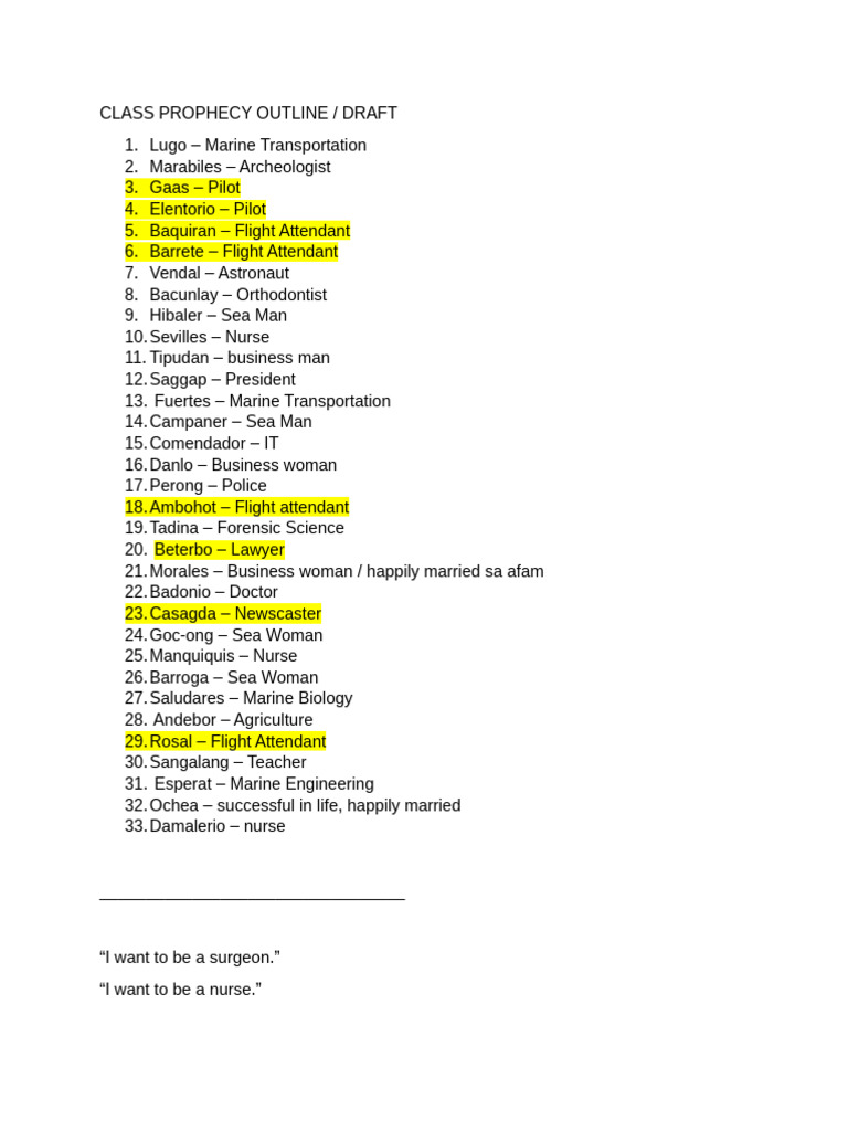 CLASS PROPHECY OUTLINE | PDF