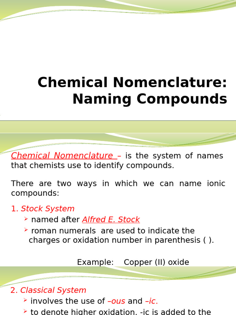 Chemical Nomenclature: Naming Compounds | PDF | Chemical Compounds ...