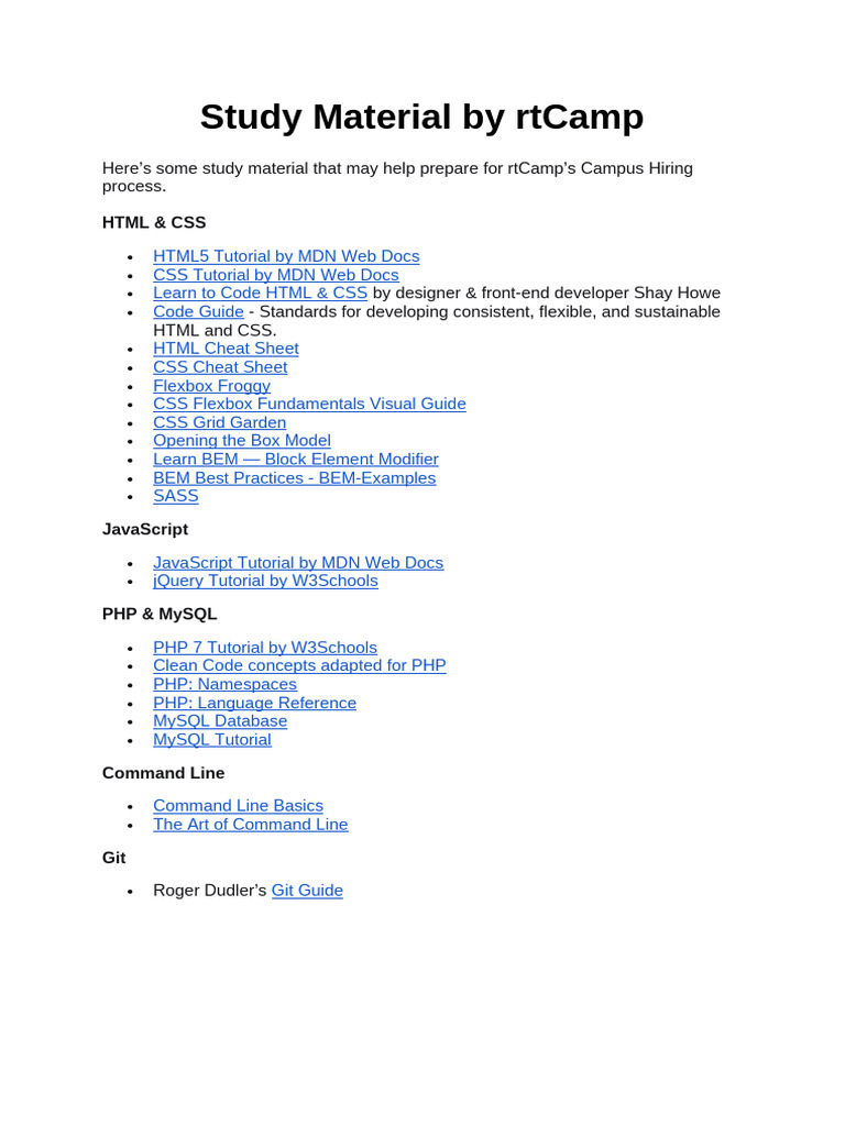 Study Material by rtCamp | PDF