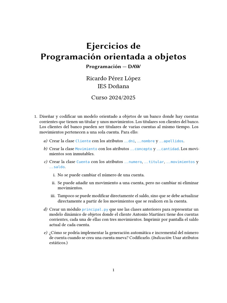 Programacion Orientada A Objetos Ejercicios Pdf Léxico Verbo