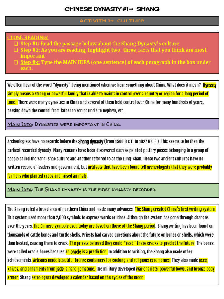 PP 6.2 Shang Dynasty Research | PDF | China | World Politics