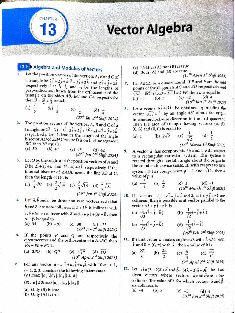 Vector Algebra | PDF
