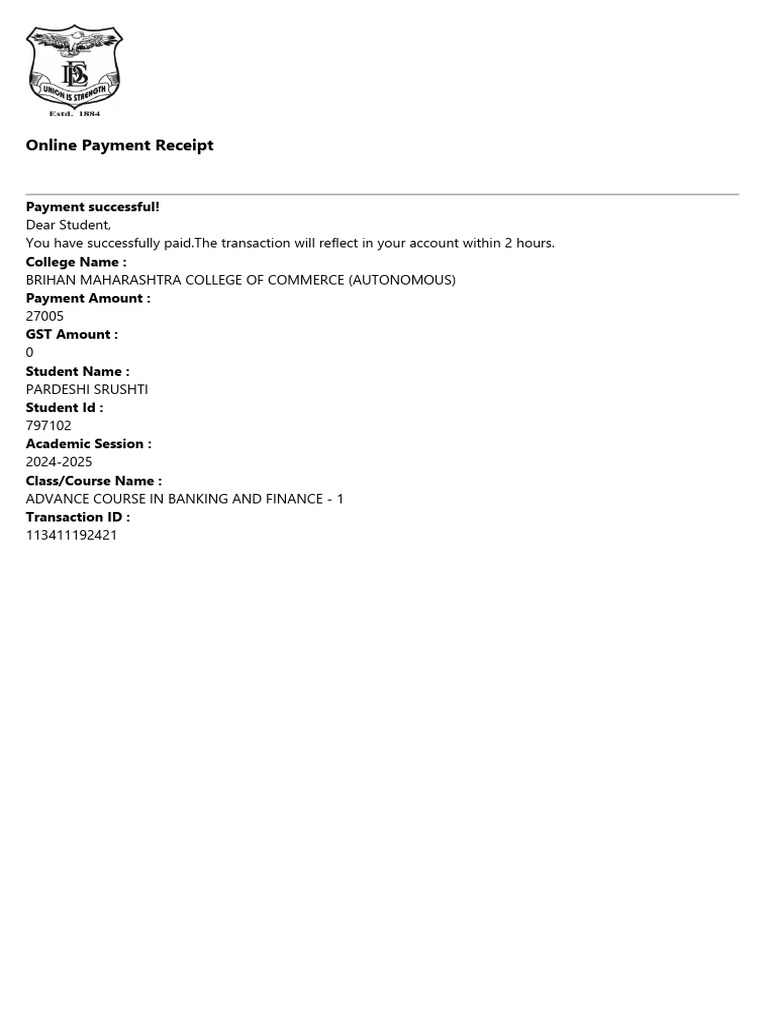 Online Payment Receipt | PDF