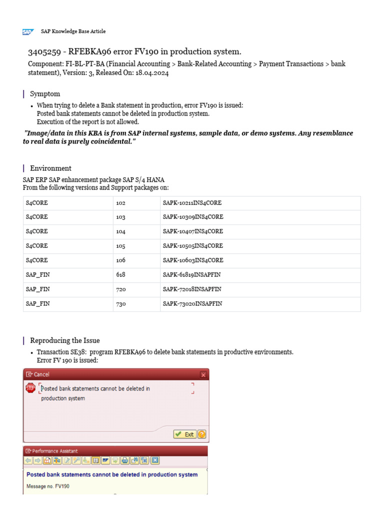 3405259_sap note | PDF | Database Transaction | Data Management