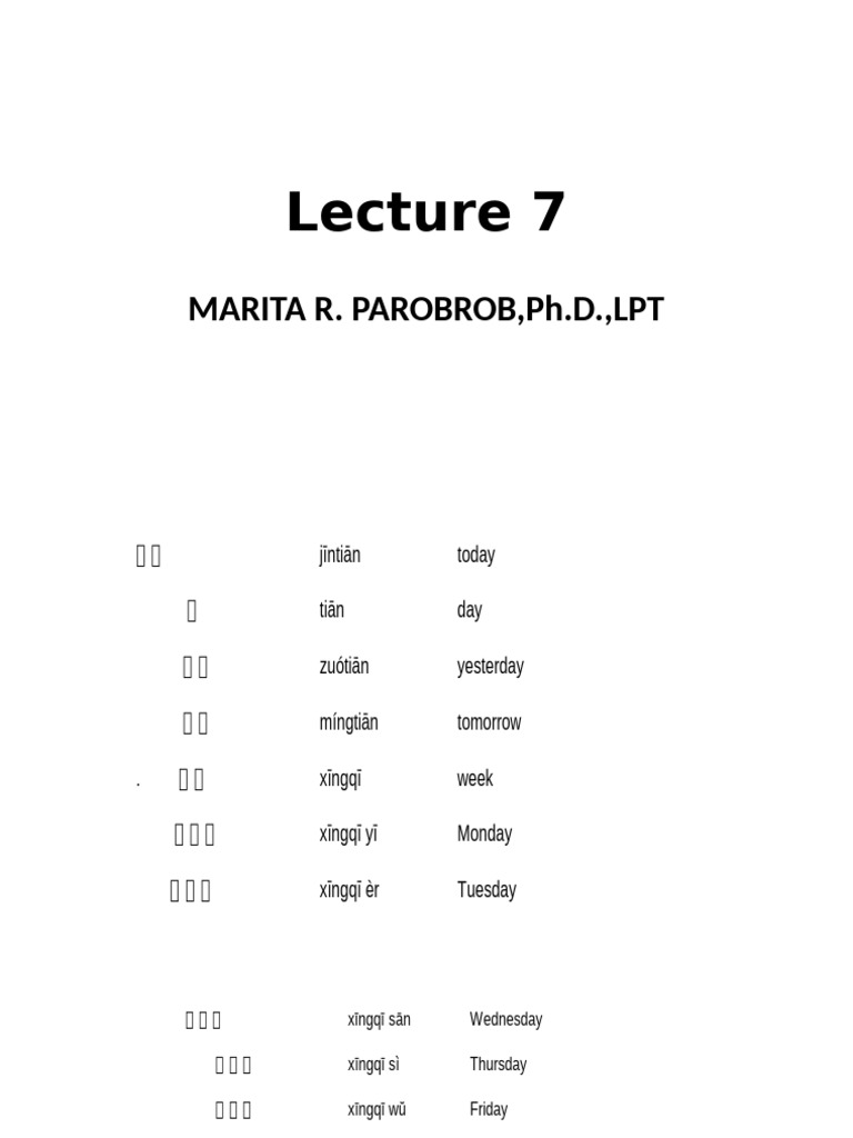 Lecture 7 Mandarin 1 | PDF