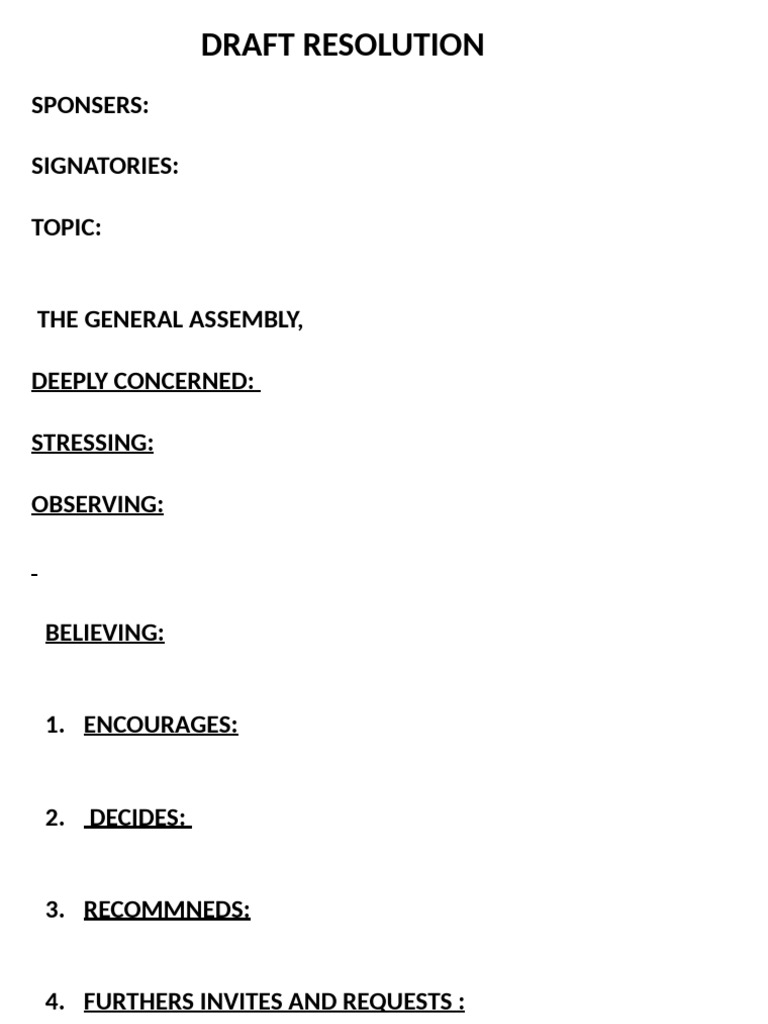 Draft Resolution MUN 1 | PDF