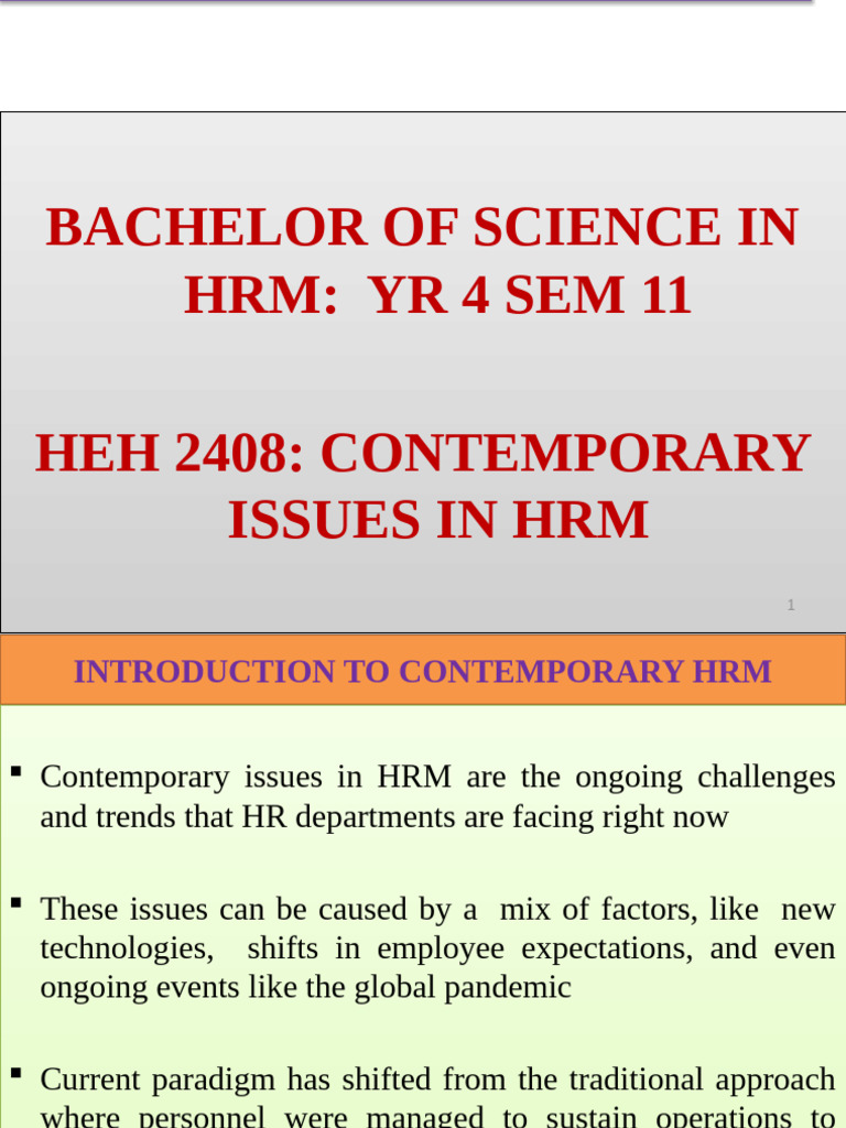 Topic One Introduction To Contemporary Issues in HRM Part A | PDF